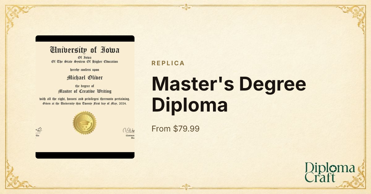 Master's Degree Diploma Replica | MA, MS, MBA, MEd | DiplomaCraft
